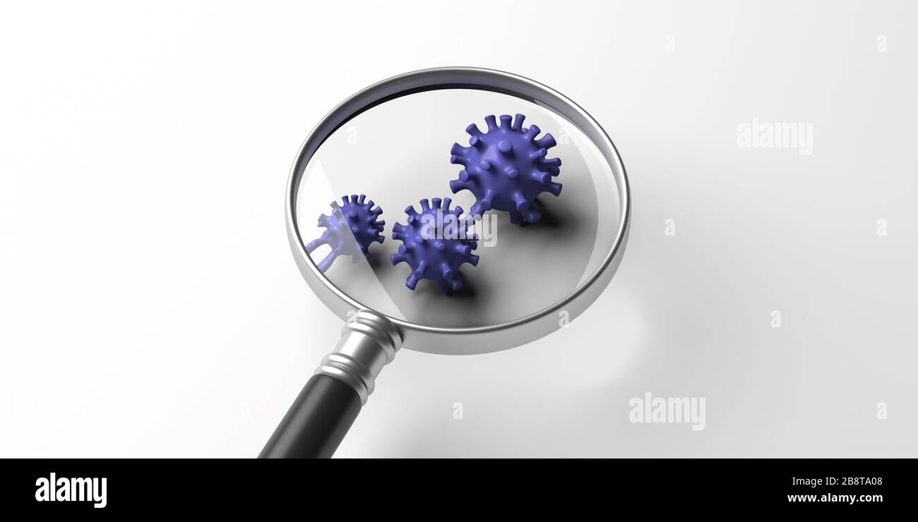 Coronavirus COVID 19 tracking, detection. Medical magnifying glass on ...