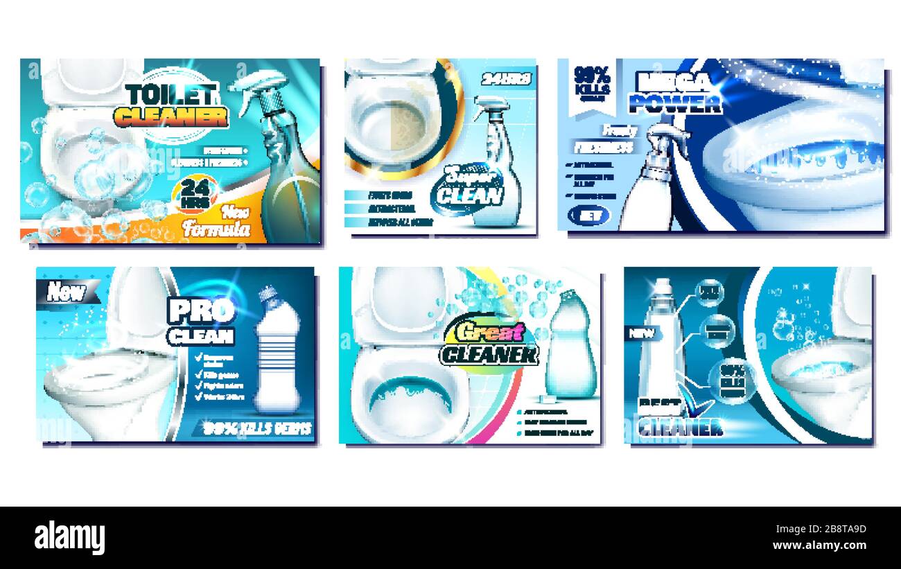 Toilet Cleaner Promo Advertise Posters Set Vector Stock Vector Image ...