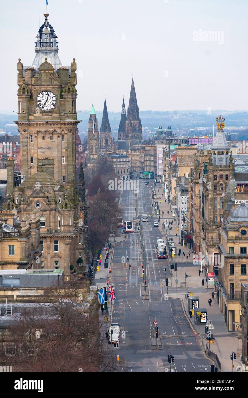 Edinburgh, Scotland, UK. 23 March 2020. A very quiet Princes Street ...