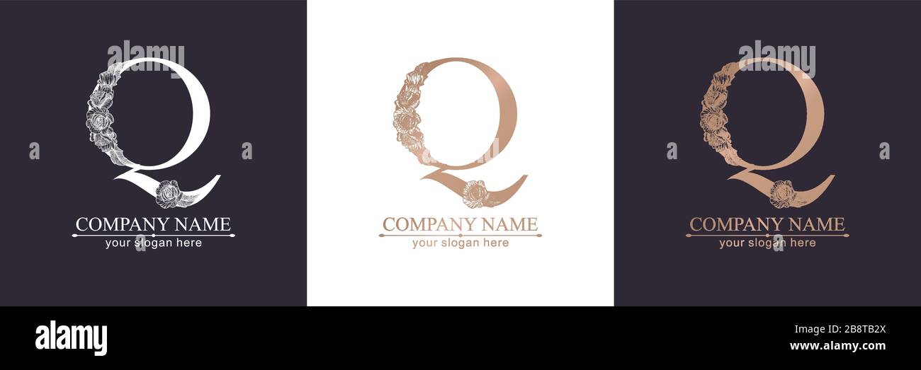 Letter Q logo or monogram. For your business. Vector sign. Floral style ...