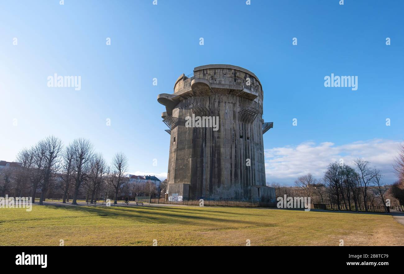 Flak tower (Flakturm) in the Augarten park in Vienna, Austria. Anti ...