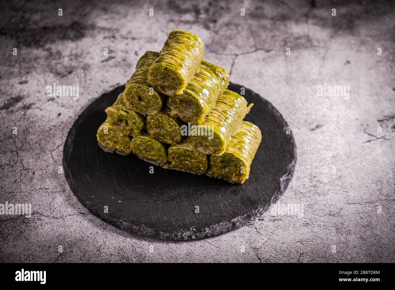 Traditional Turkish Dessert Sarma Baklava Pistachio. Turkish Pistachio ...