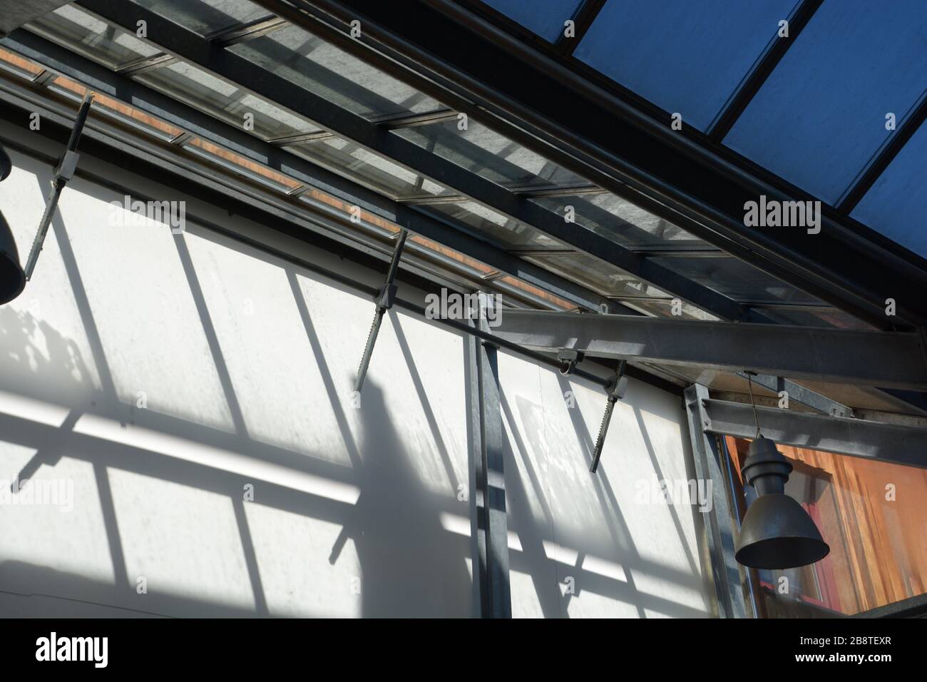 inside view of modern glass roof, internal structure of glass roof ...