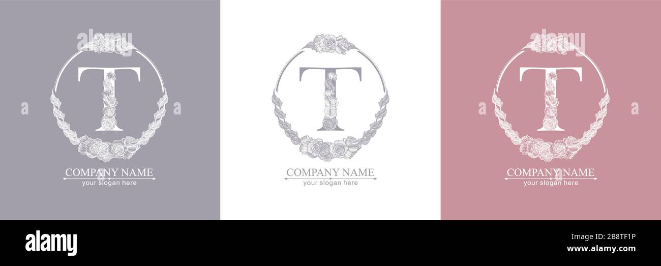 Letter T logo or monogram. For your business. Vector sign. Floral style ...