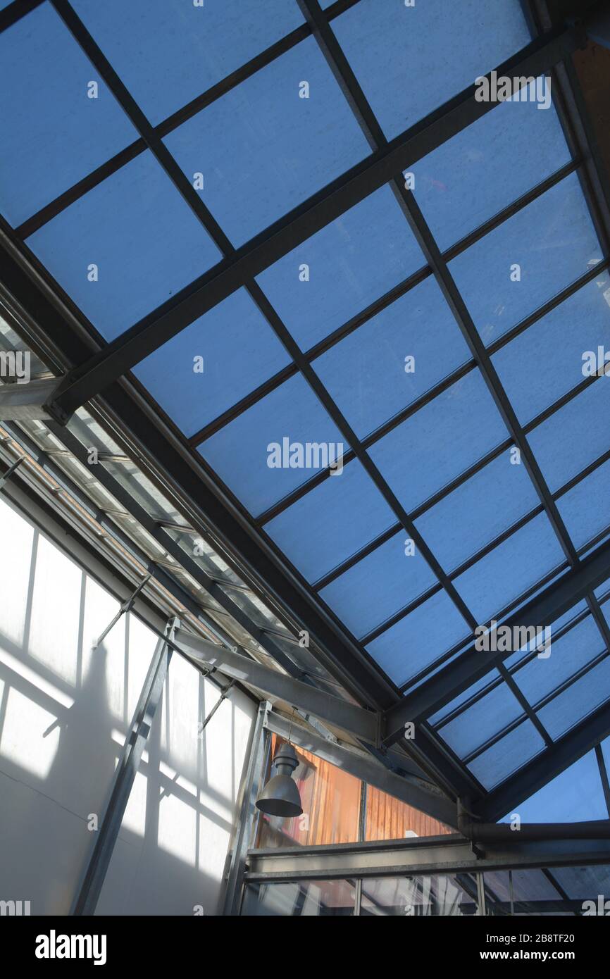 modern internal structure of glass roof construction with lockable ...