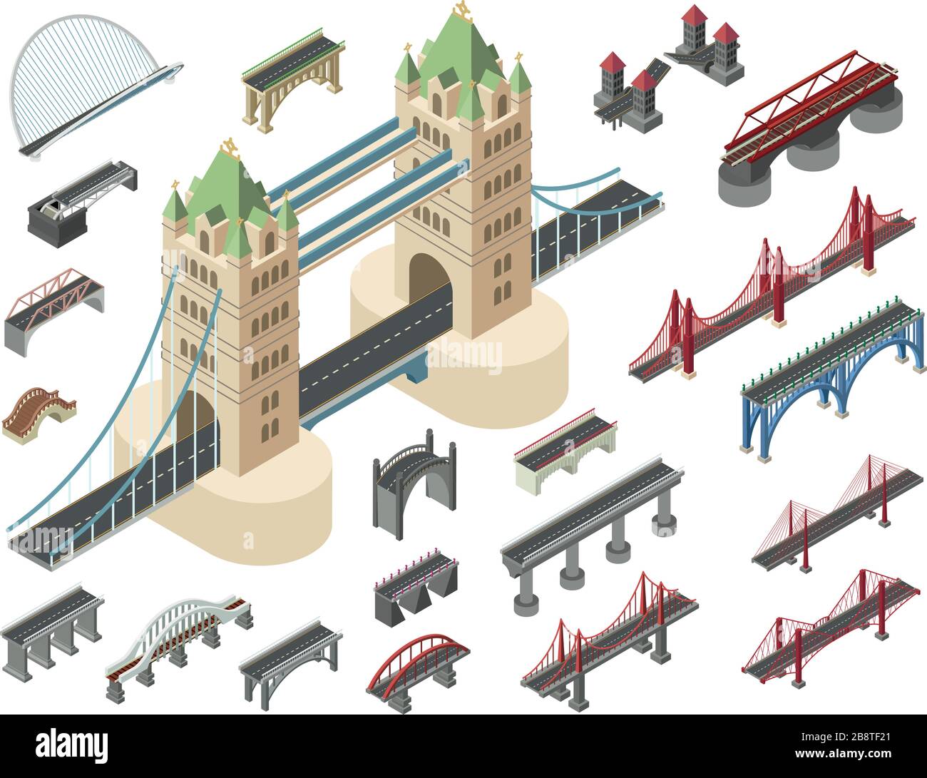 Bridges icons set. Isometric set of bridges vector icons for web design ...