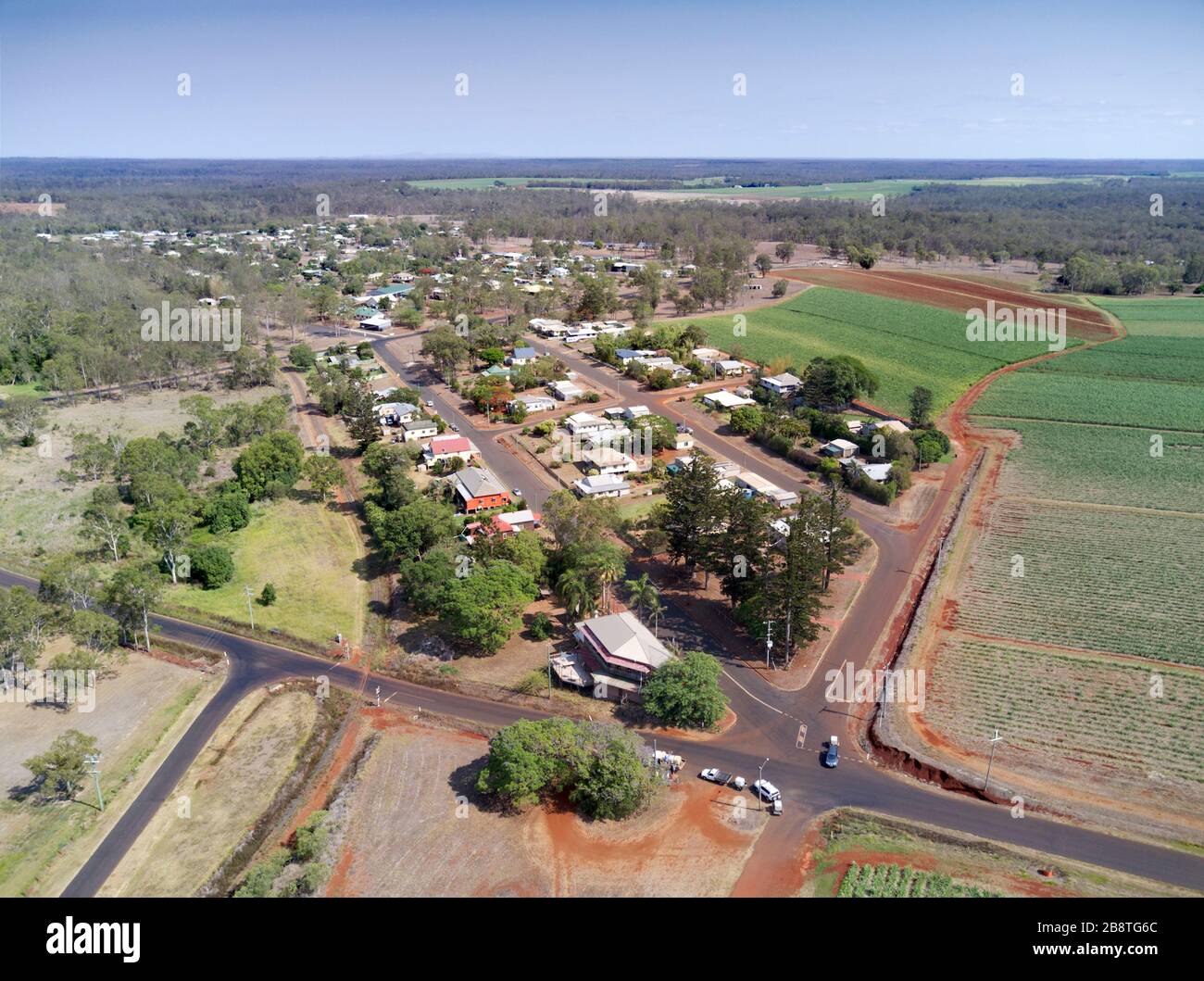 Aerial the small village of Cordalba near Childers Queensland Australia ...