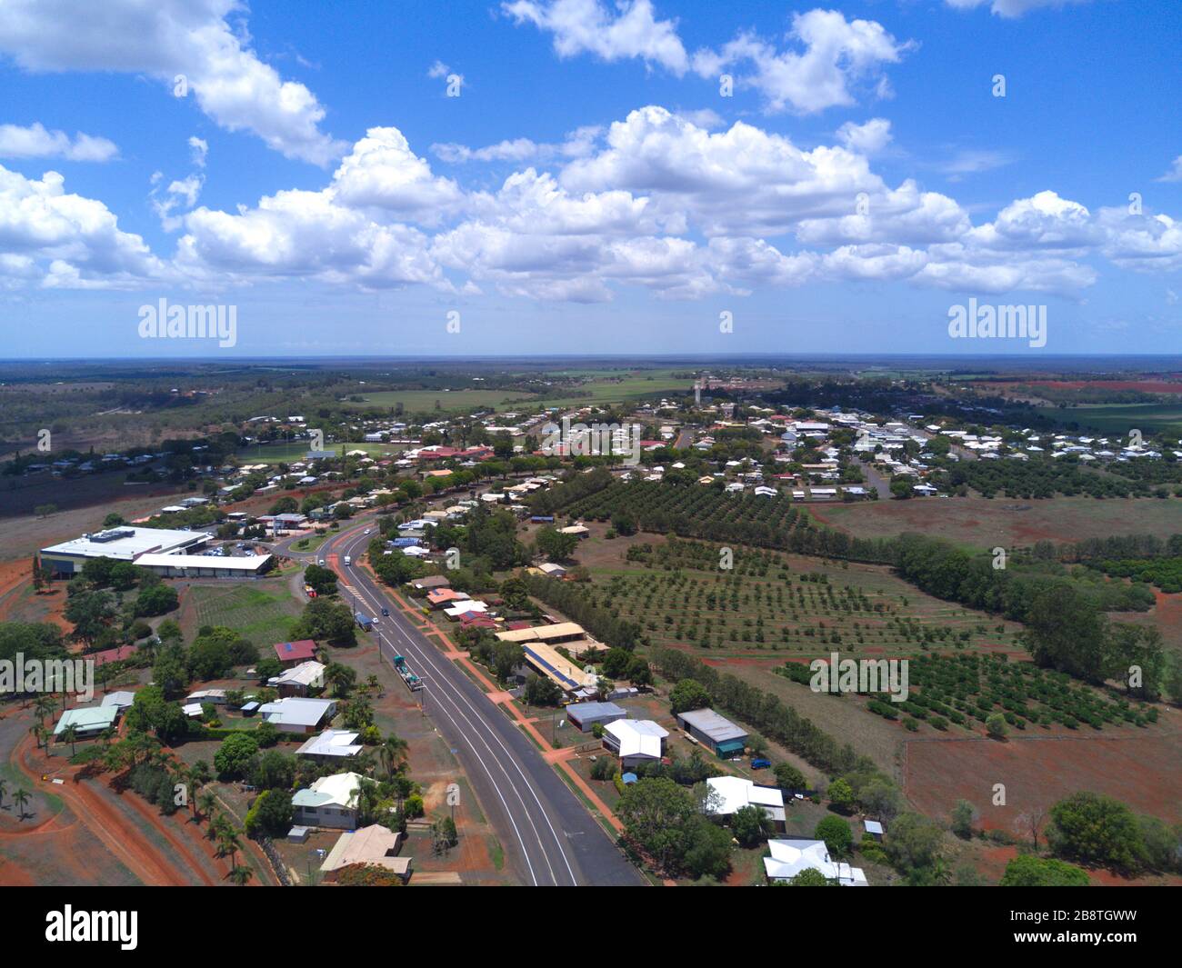 Aerial of small village of Childers on the Bruce Highway Queensland ...