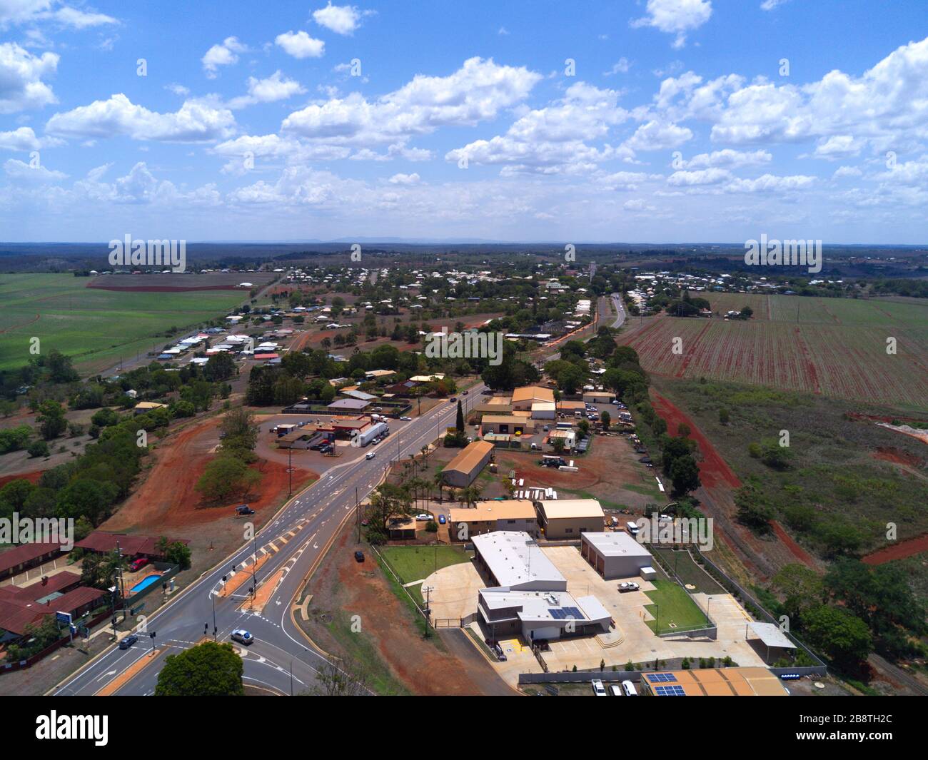 Aerial of the small village of Childers on the Bruce highway Queensland ...