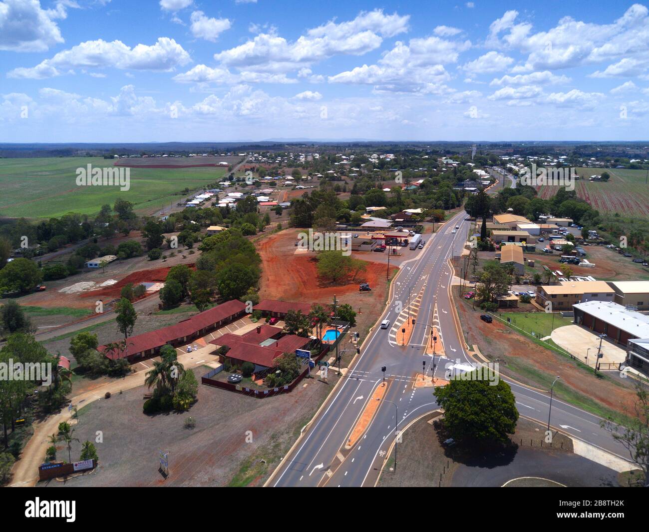 Aerial of the small village of Childers on the Bruce highway Queensland ...