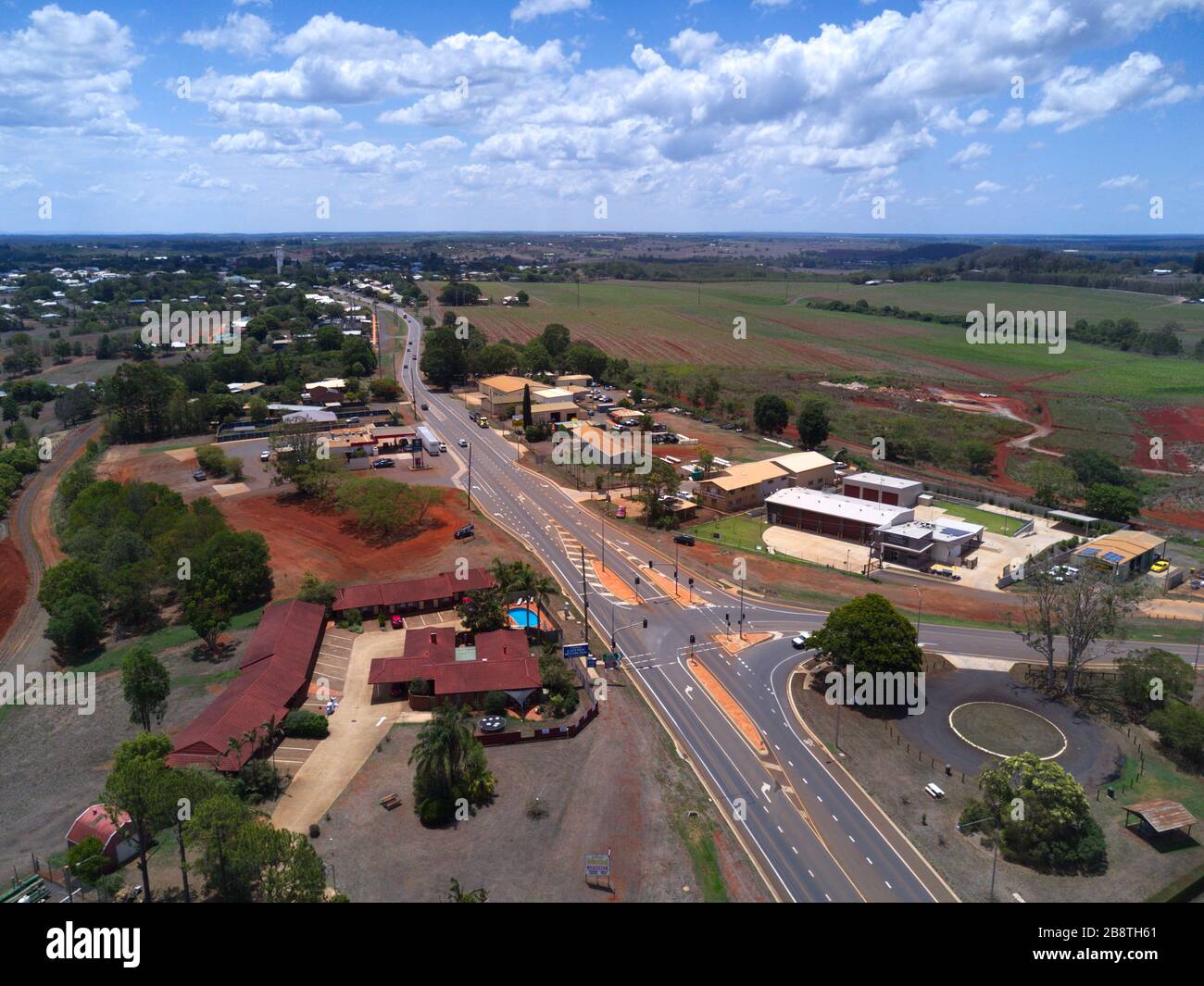Aerial of the small village of Childers on the Bruce highway Queensland ...
