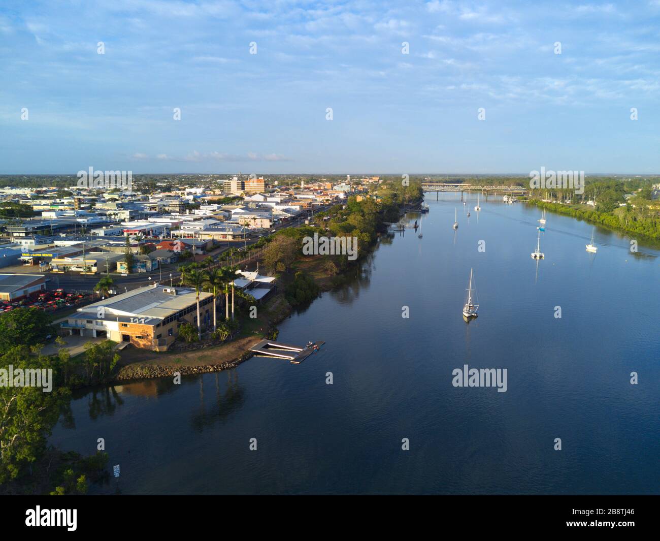 Aerial of the Bundaberg Rowing Club on Burnett River at Bundaberg ...