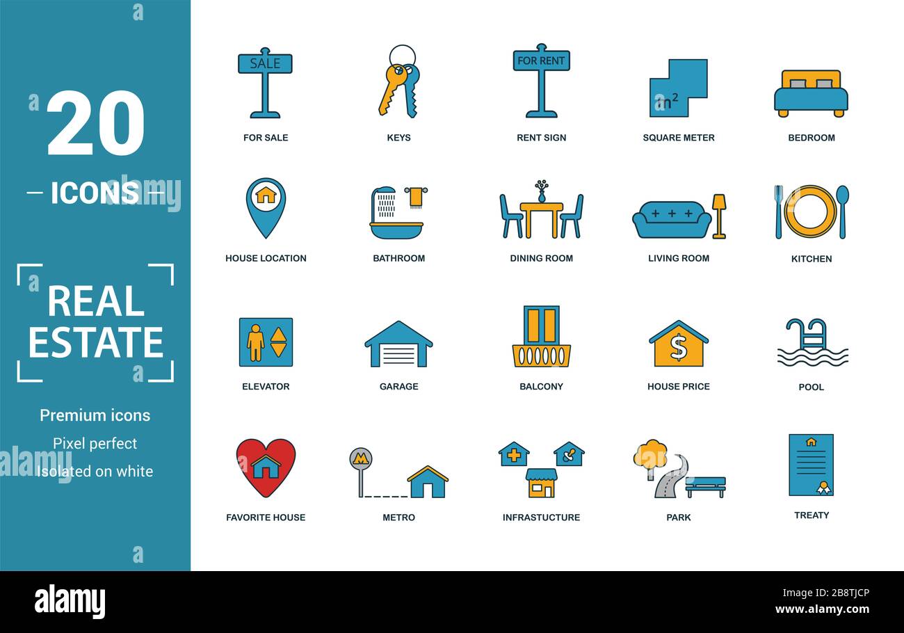 Real Estate icon set. Include creative elements for sale, rent sign ...