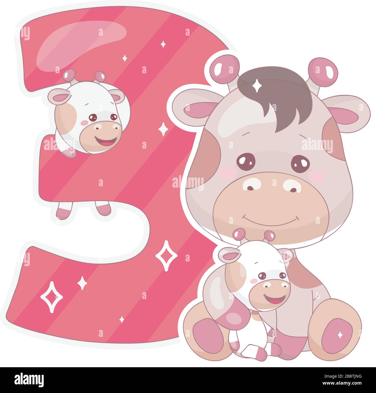 Cute three number with baby giraffe cartoon illustration Stock Vector ...