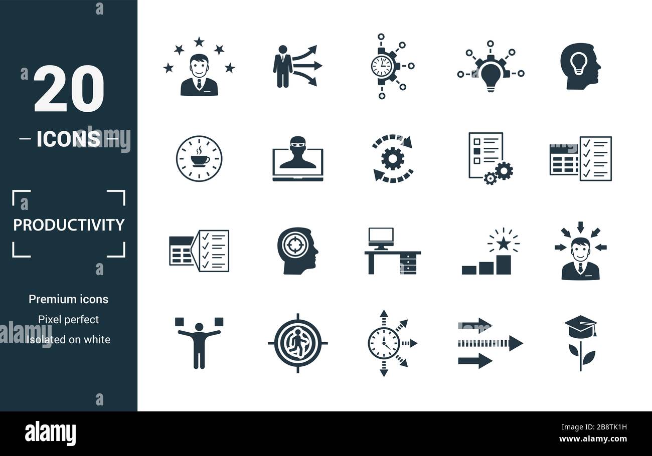 Productivity icon set. Include creative elements skill, time management ...
