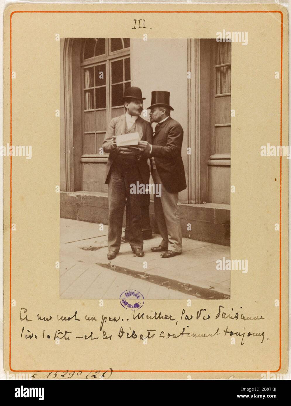 Portrait of two men waiting actress Rejane Portrait de deux hommes ...