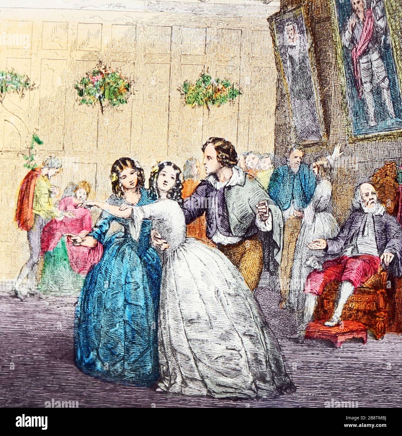A Victorian illustration from the story 'The Mistletoe Bough'. This is ...
