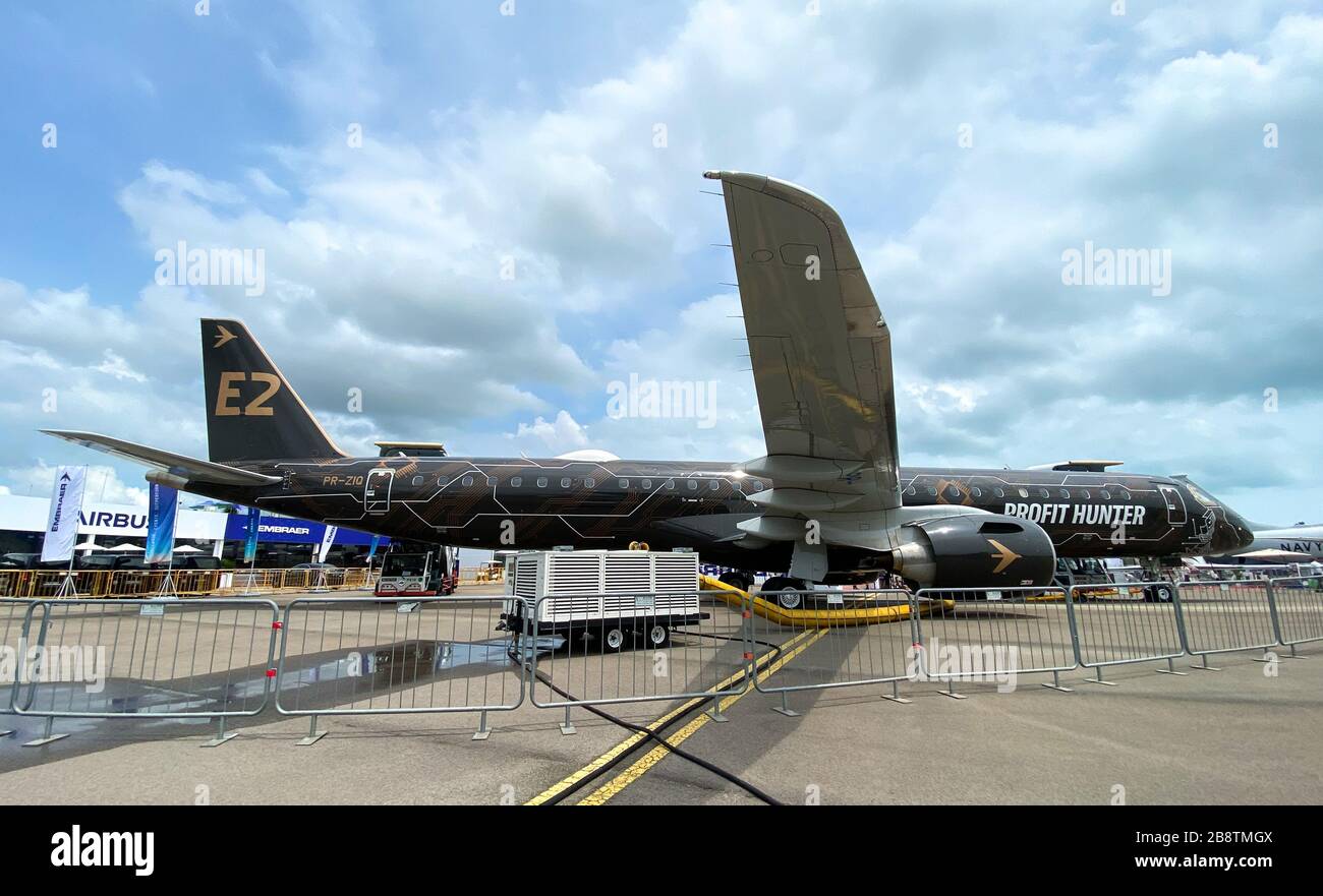 Singapore - Feb 12, 2020. Embraer E195-E2 Profit Hunter standing for ...