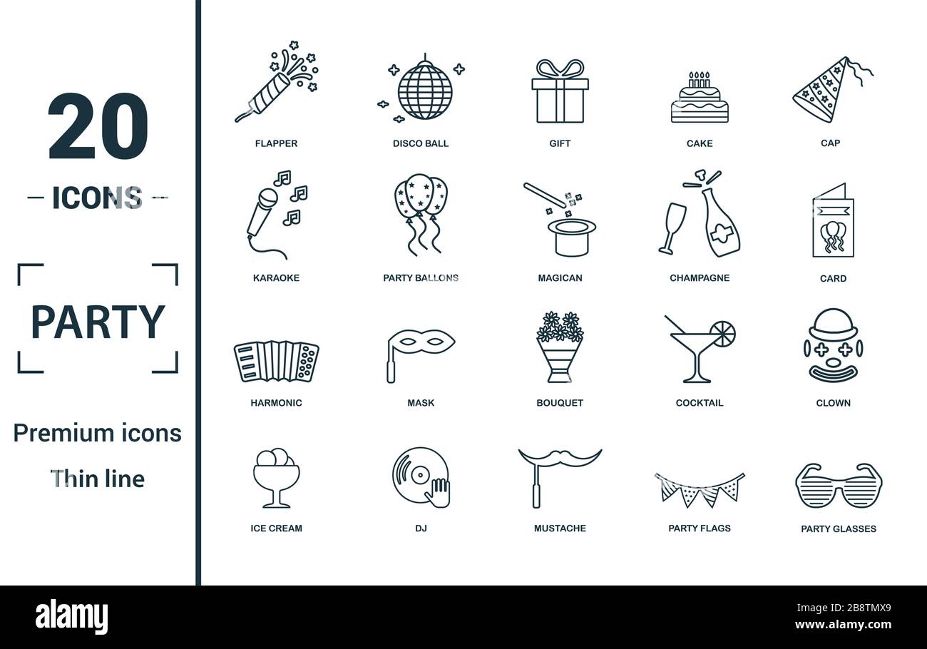Party Icon icon set. Include creative elements flapper with confetti ...