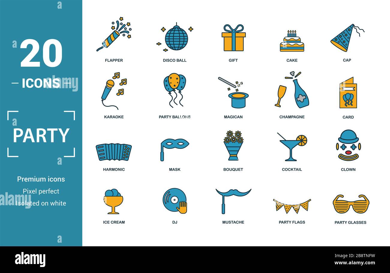 Party Icon icon set. Include creative elements flapper with confetti ...