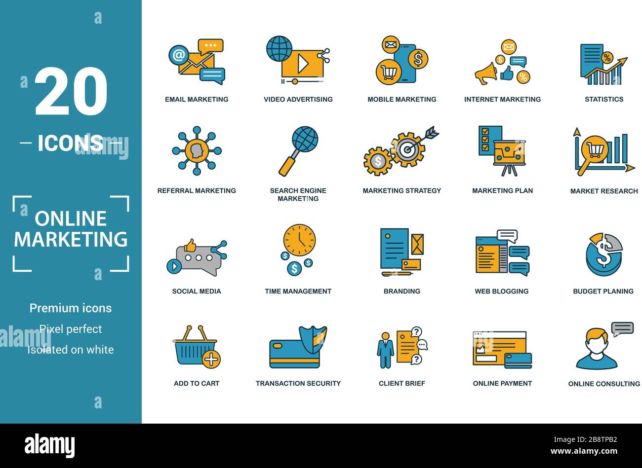 Online Marketing icon set. Include creative elements email marketing ...