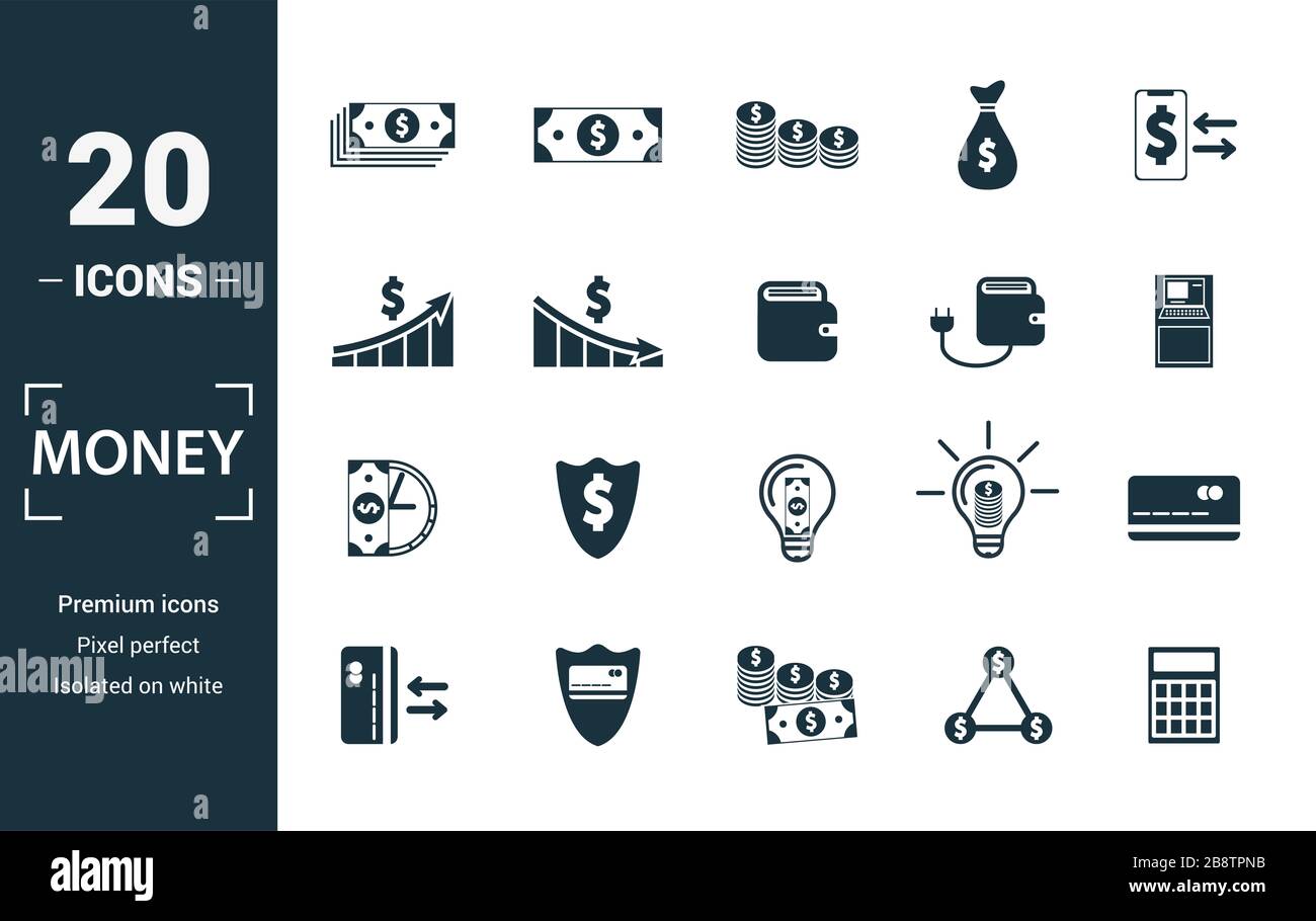 Money icon set. Include creative elements money notes, coins, money ...