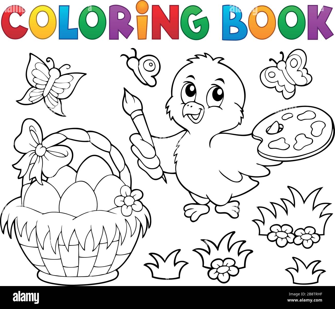 Coloring book Easter theme with chicken - eps10 vector illustration ...