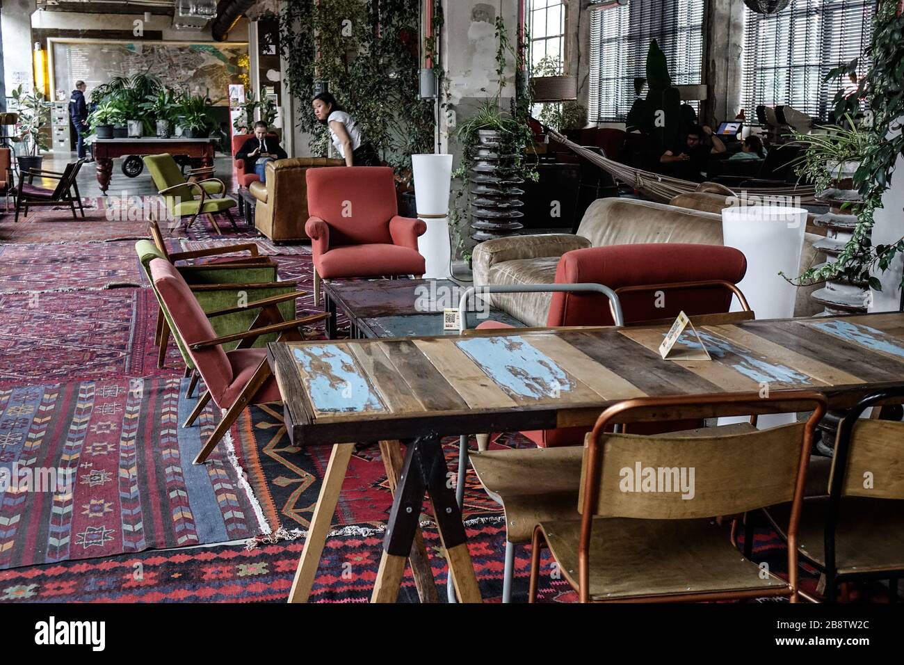 Tbilisi, Georgia - Sep 22, 2018. Living room of vintage hostel in ...