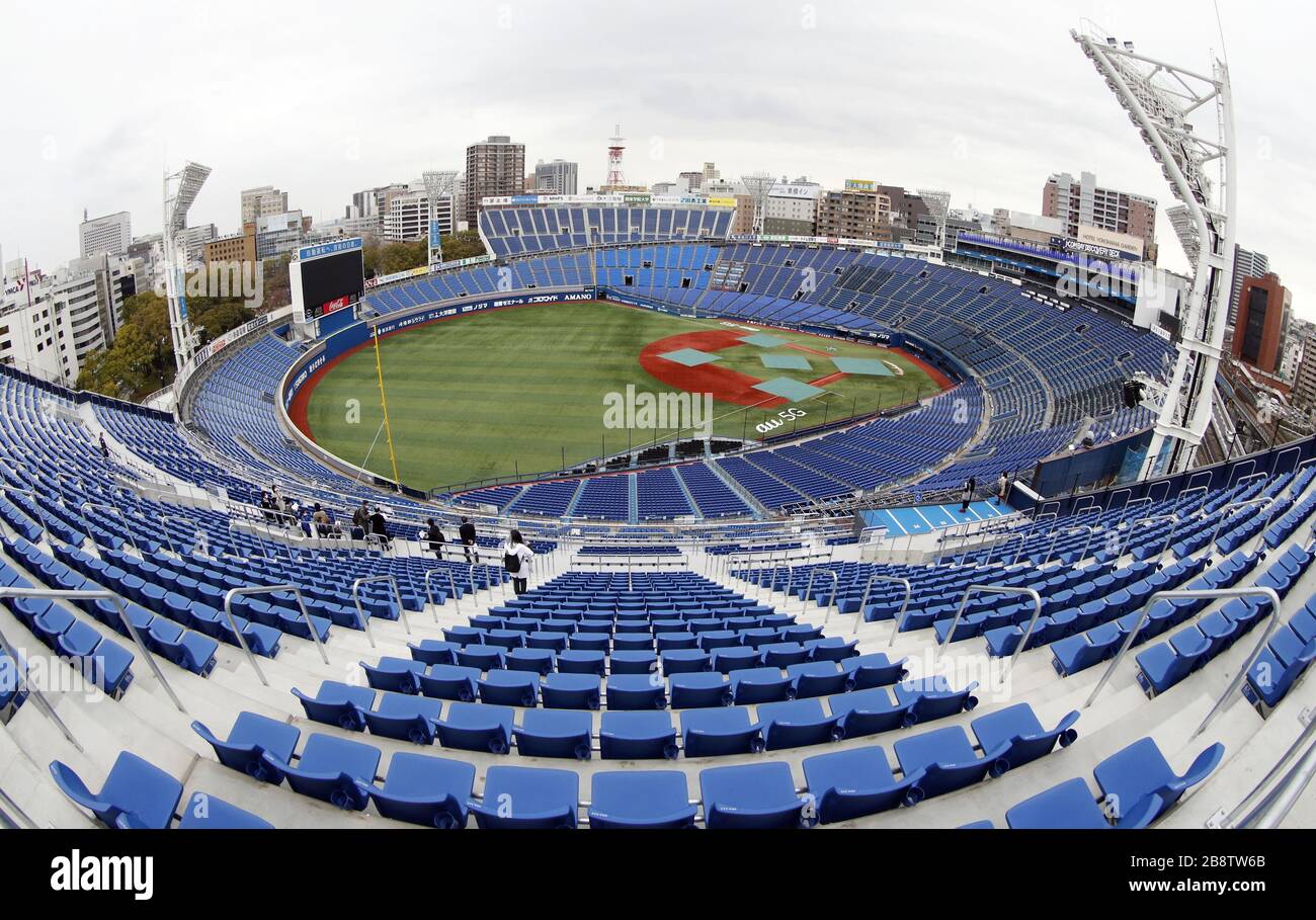 Photo taken on March 23, 2020, shows Yokohama Stadium in eastern Japan ...