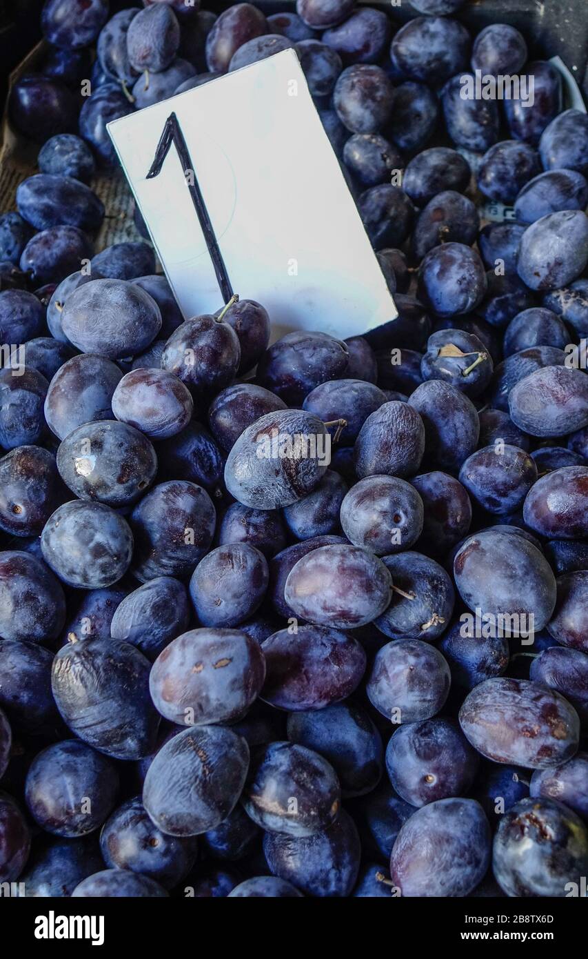 Fresh plum fruits for sale at street market in Tbilisi, Georgia Stock ...