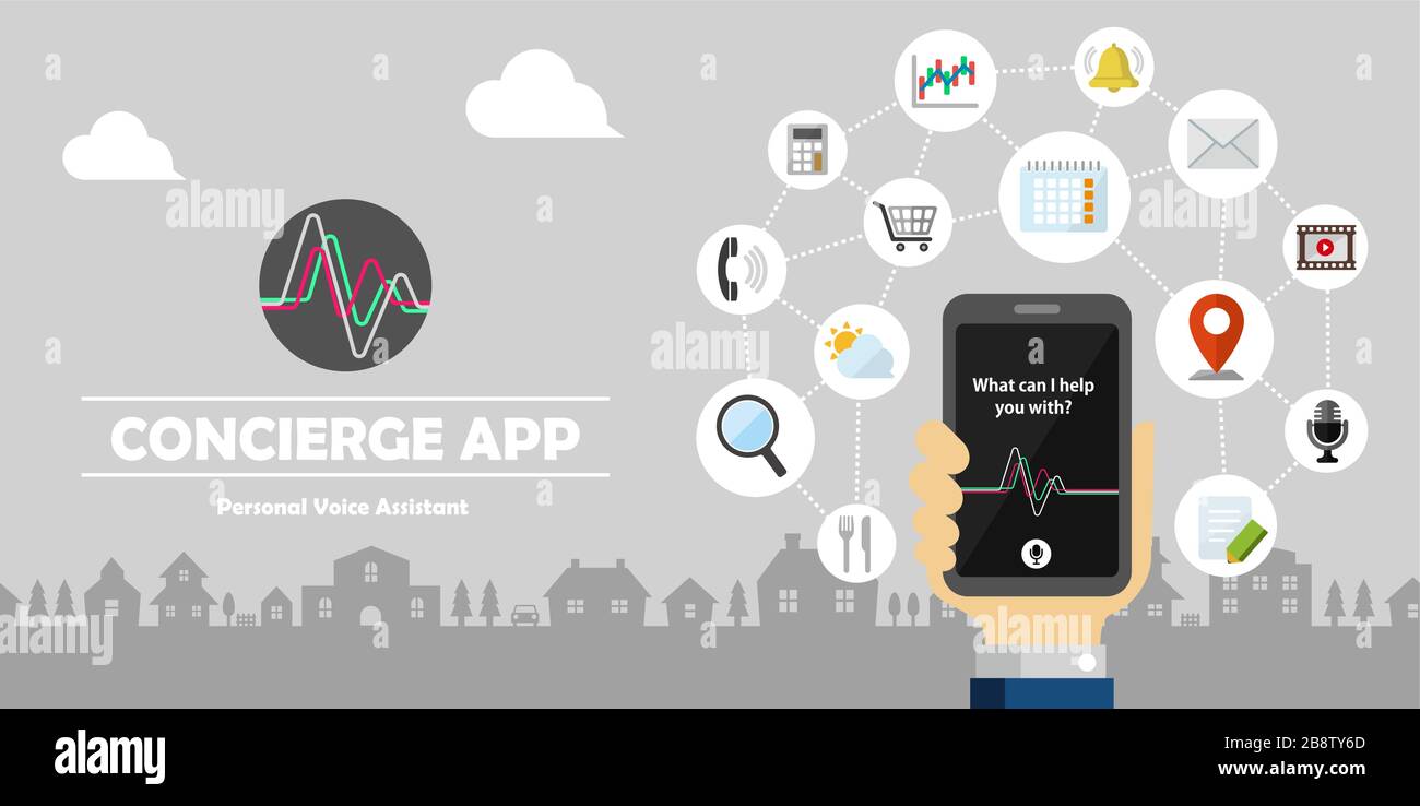 Concierge app ( personal voice assistant ) vector banner illustration ...