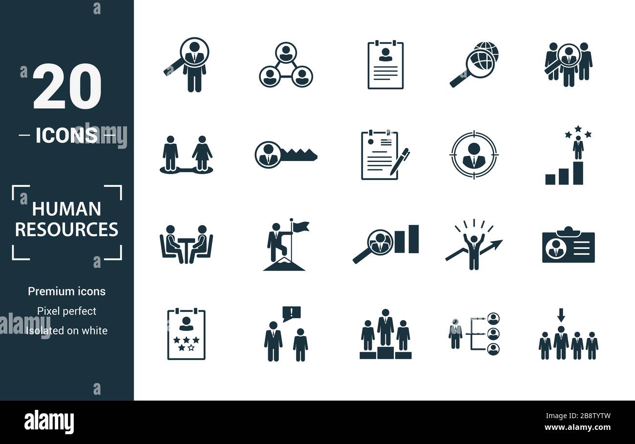 Human Resources icon set. Include creative elements searching, resume ...