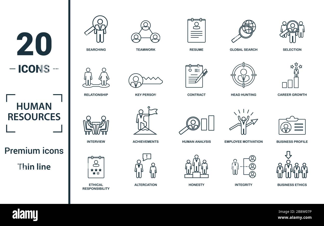Human Resources icon set. Include creative elements searching, resume ...