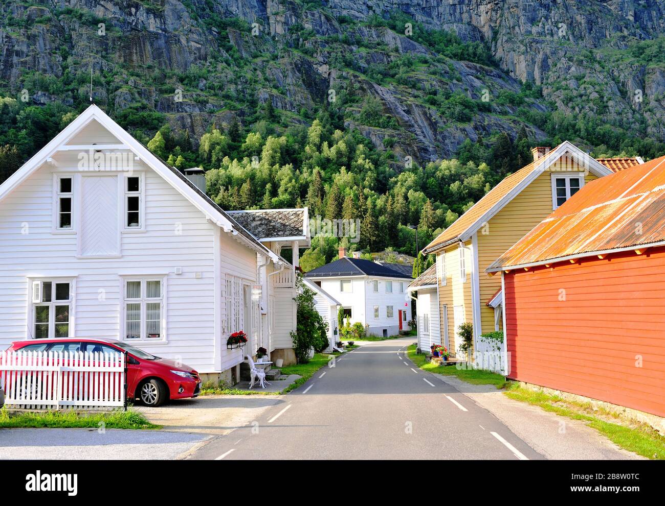 Solvorn, beautiful traditional village on the lake, Norway Stock Photo ...