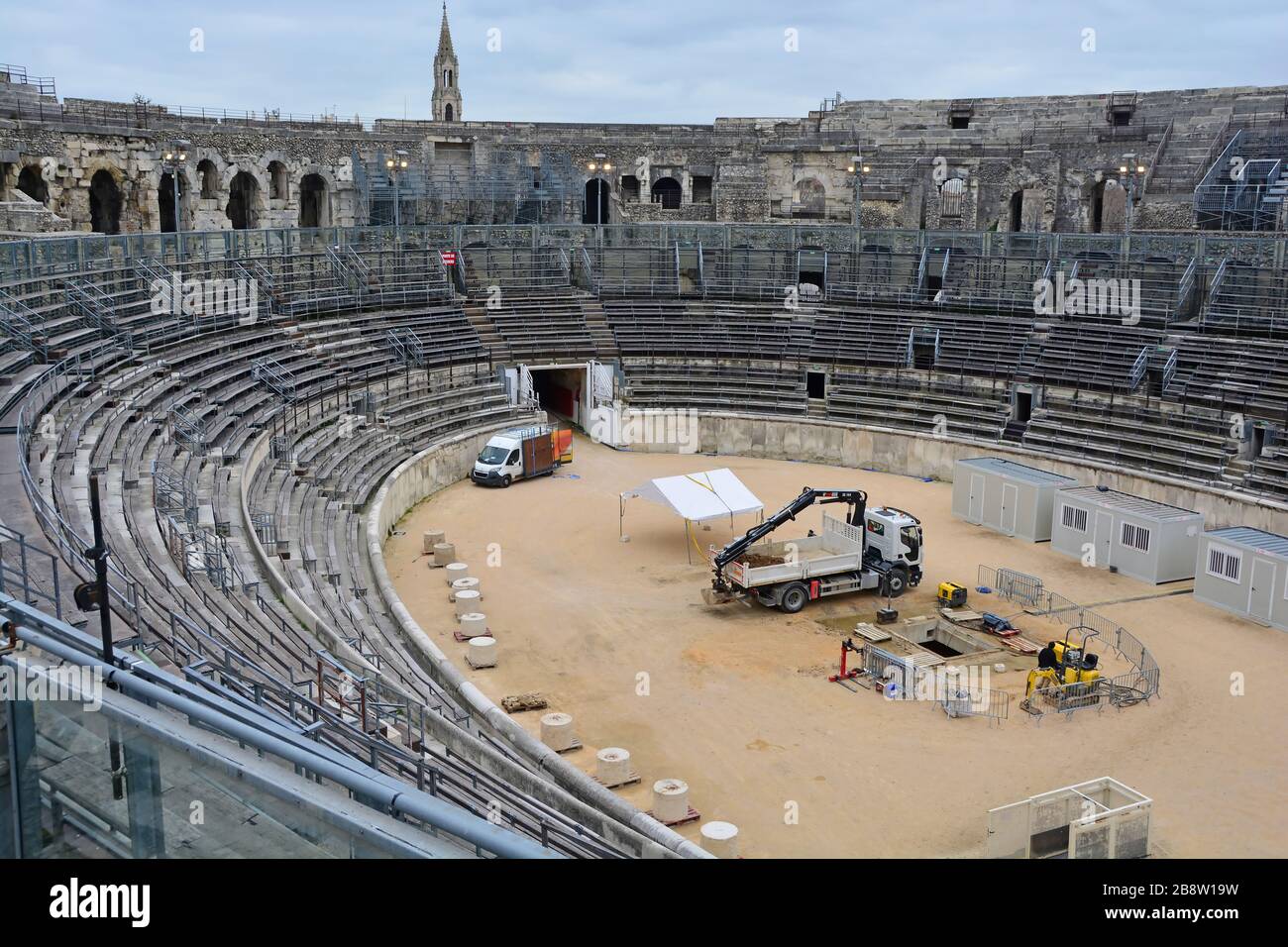 Excavations under an ancient Roman Amphitheatre at Nimes in the South ...
