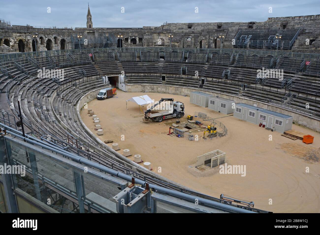 Excavations under an ancient Roman Amphitheatre at Nimes in the South ...