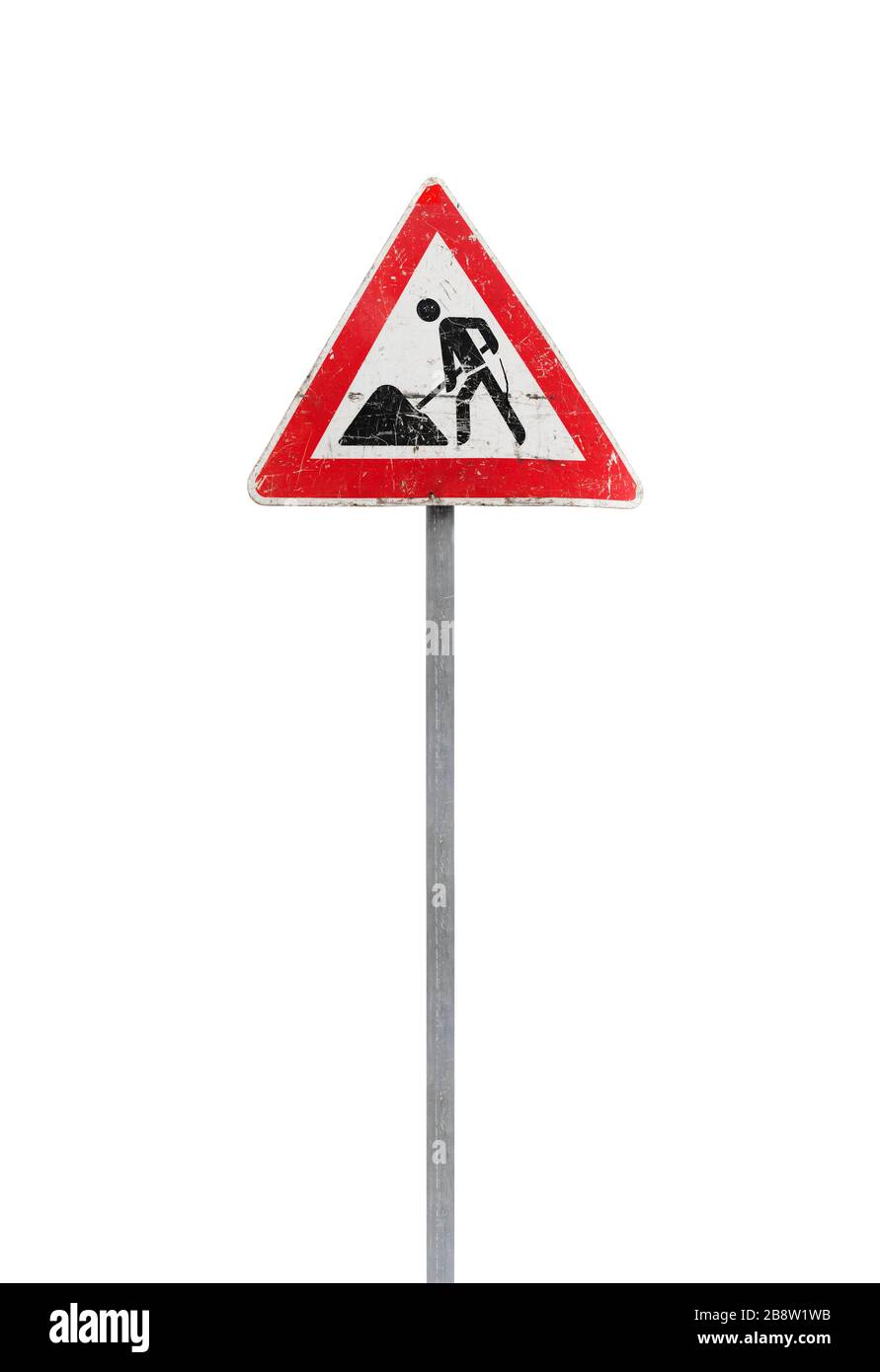 Roadworks, under construction, men at works. Triangle road sign ...