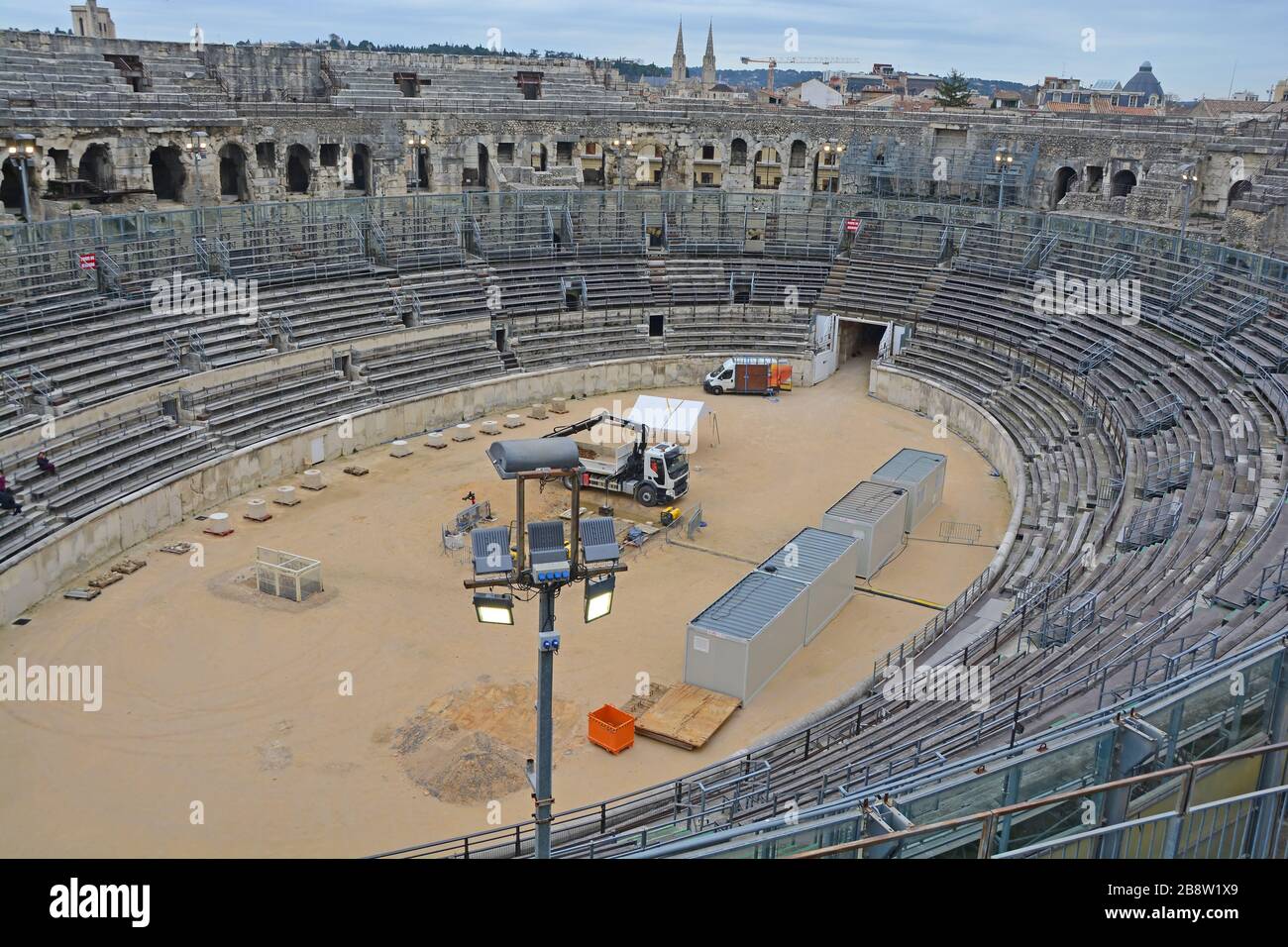 Excavations under an ancient Roman Amphitheatre at Nimes in the South ...