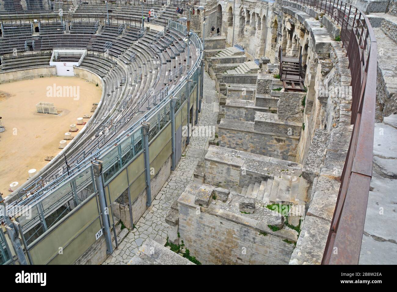 Inside an ancient Roman Amphitheatre at Nimes in the South of France ...
