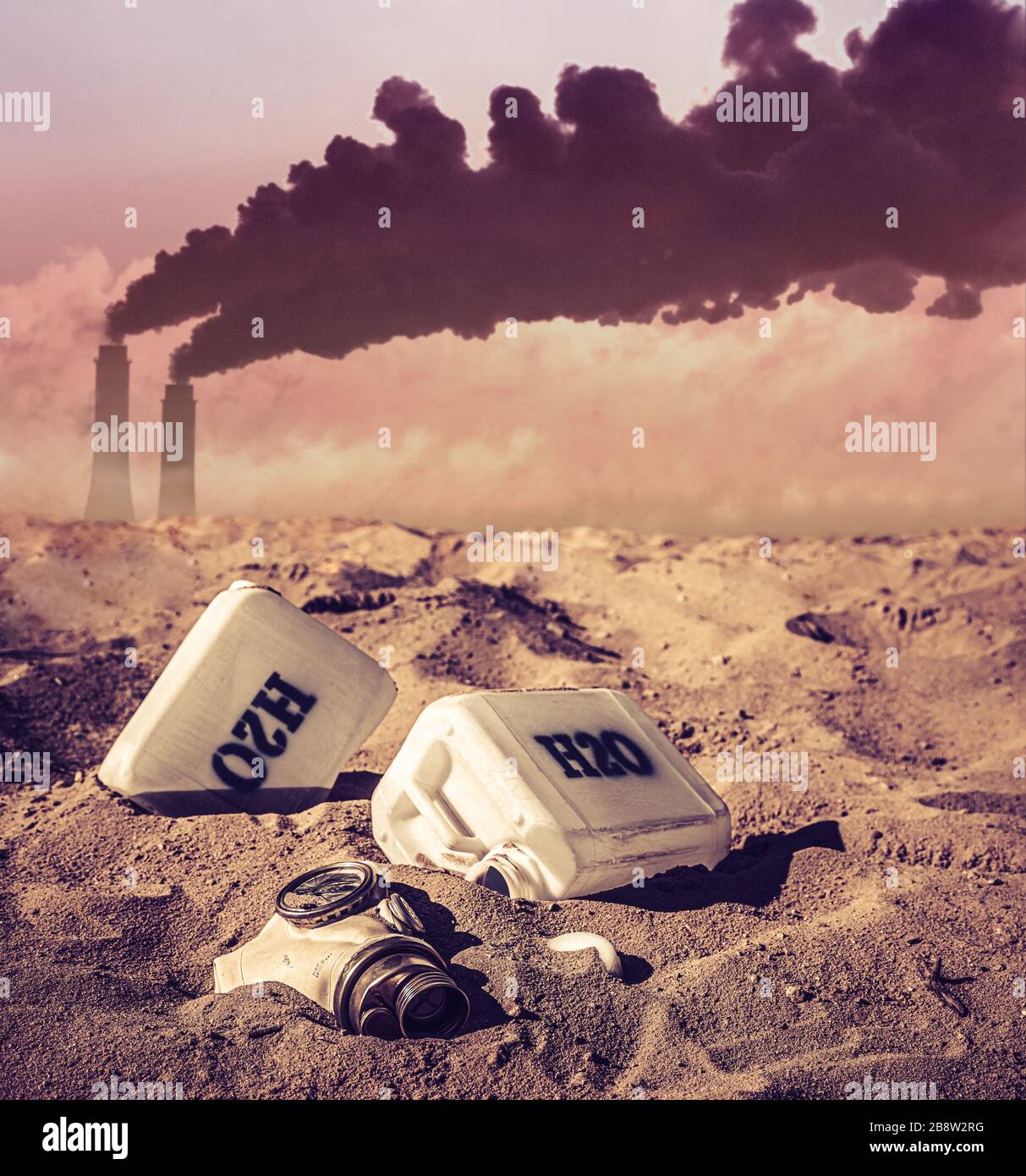 Unclean water cans in a polluted area by industry Stock Photo - Alamy