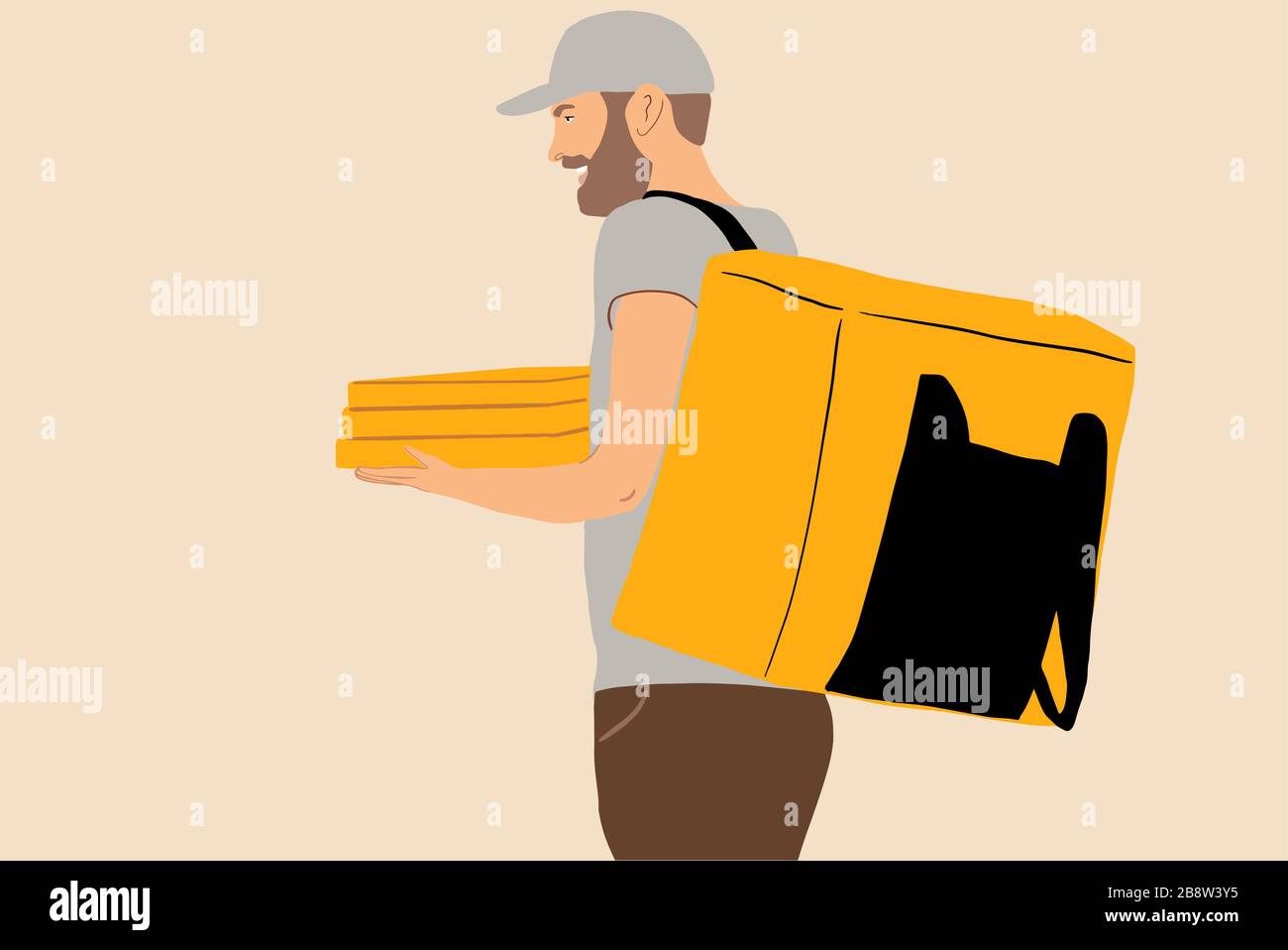 Delivery man in cap and thermal bag delivering pizza. Concept of ...