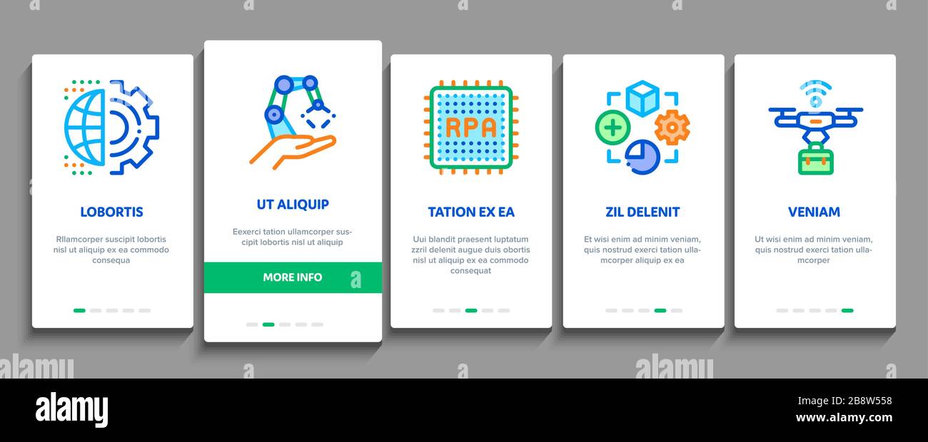 Rpa Robotic Process Automation Onboarding Elements Icons Set Vector ...