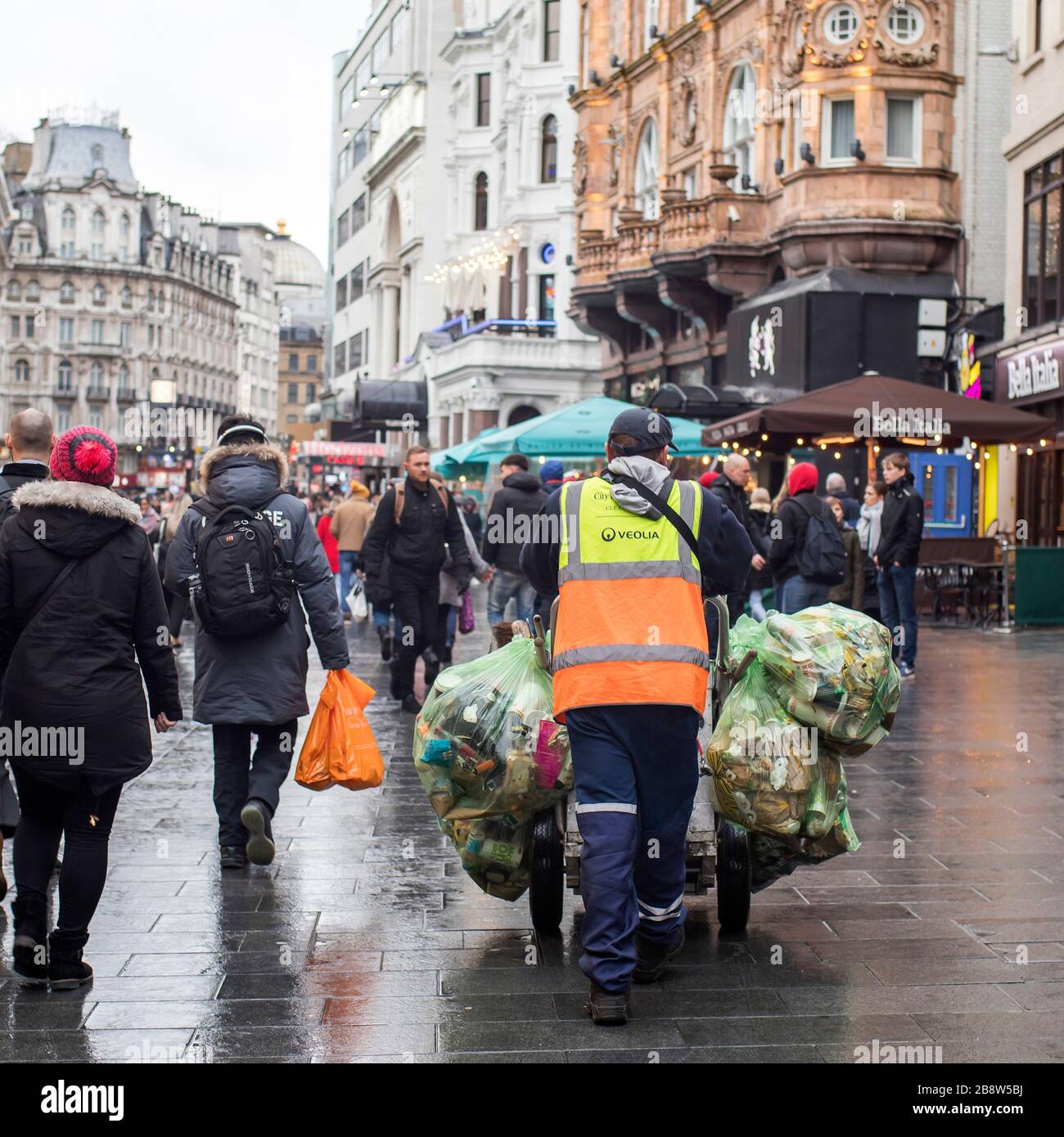 LONDON, UK - March 20, 2020: A crowd of people at Piccadilly Circus ...