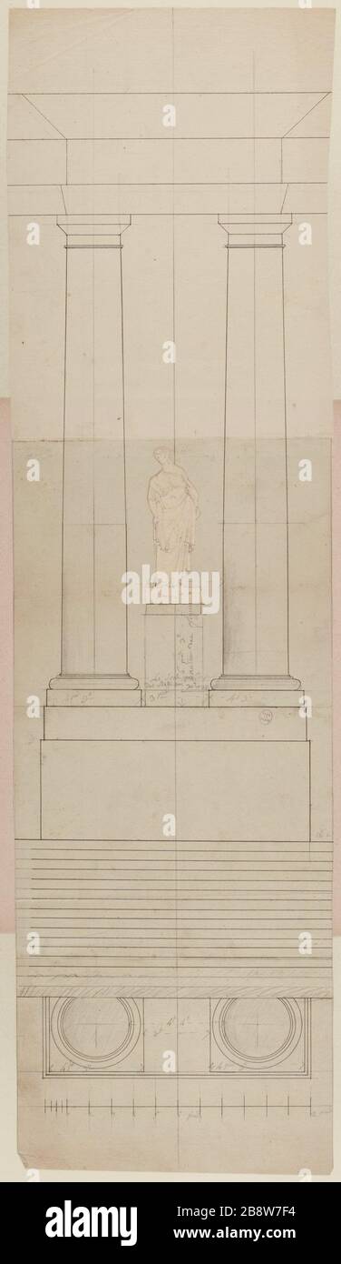 Section and elevation of two columns surrounding a statue Stock Photo ...