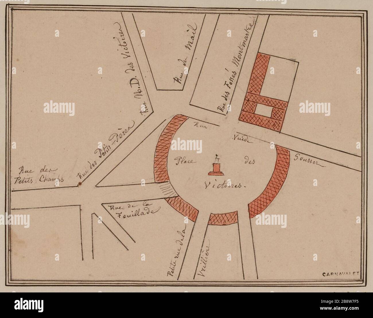 Map of Place des Victoires and adjacent streets Stock Photo - Alamy