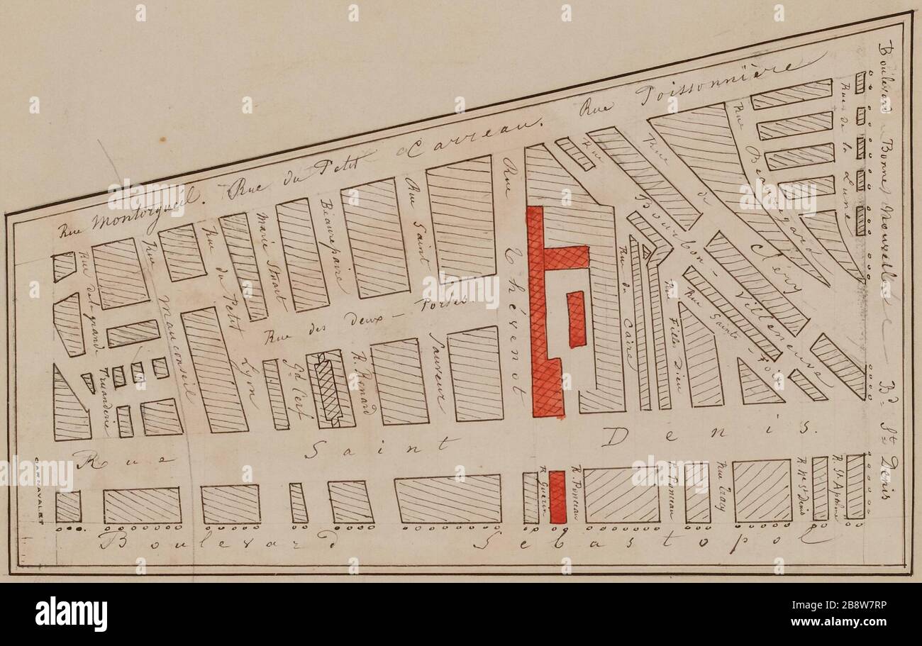 Map of the Saint-Denis, between rue Montorgueil and the Boulevard ...