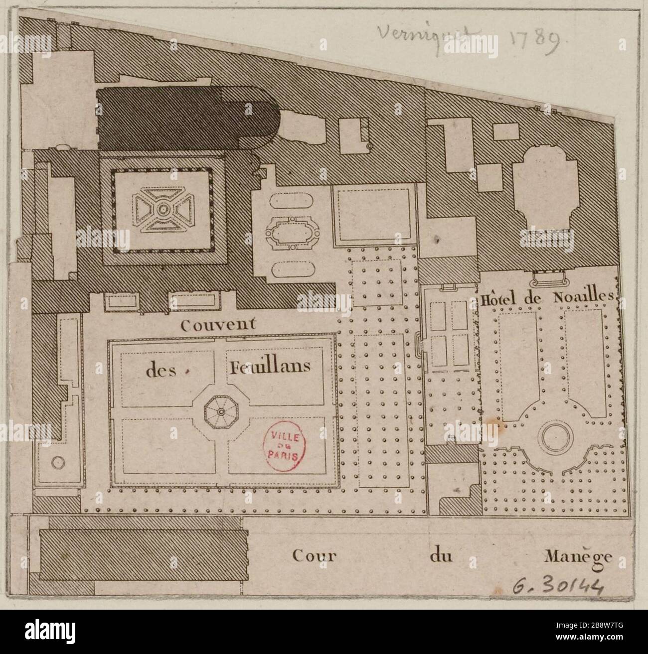 Detail of a map of the district Feuillants and the ride Tuileries Stock ...