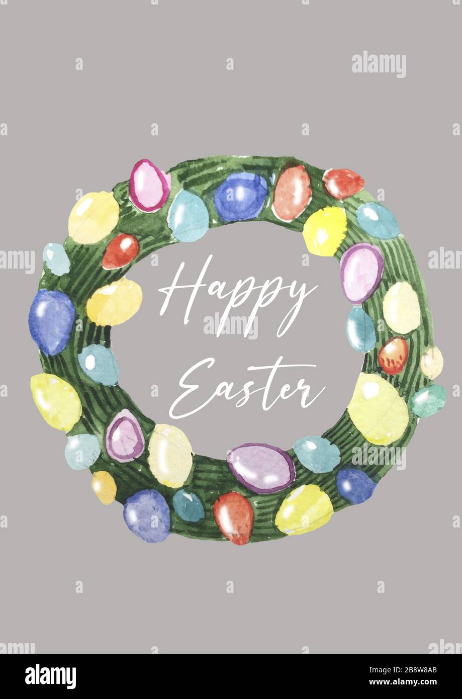 Easter wreath with flowers and eggs. greeting card with textbox Stock ...