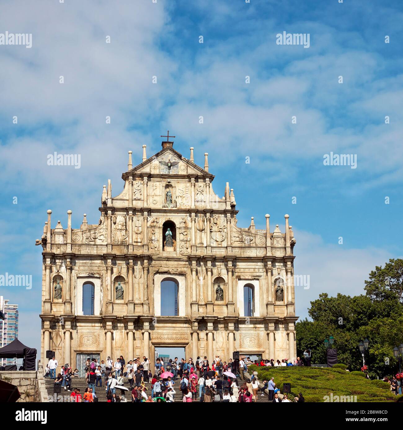 Tourists at the Ruins of Saint Paul's, a 17th-century Catholic ...