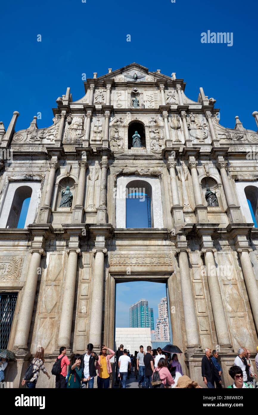 Intricately carved southern stone facade of the Ruins of Saint Paul's ...